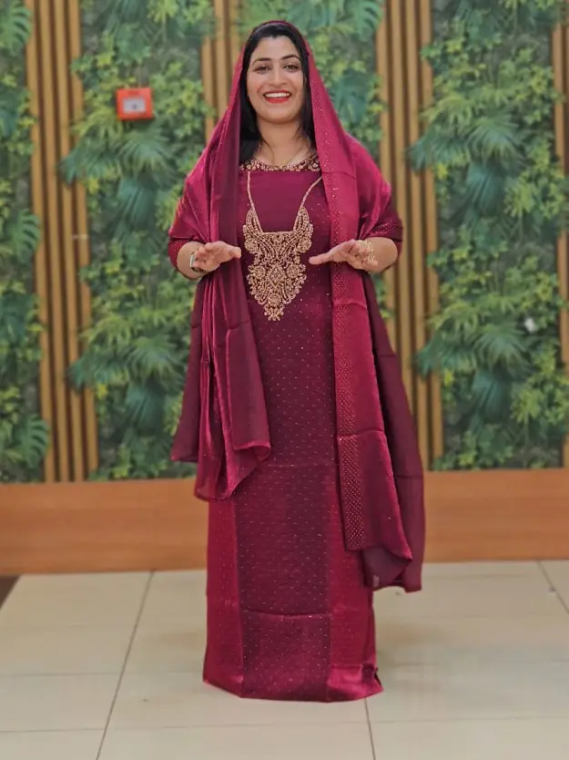 SEMI PARTY WEAR VELVET ORGANZA FABRIC STONE UNSTITCHED CHURIDHAR MATERIAL