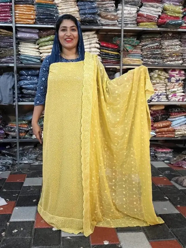 CASUAL WEAR GEORGETTE FABEIC SCHIFFILI WORKED UNSTITTCHED CHURIDHAR ...