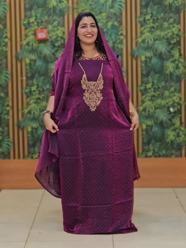 SEMI PARTY WEAR VELVET ORGANZA FABRIC STONE UNSTITCHED CHURIDHAR MATERIAL
