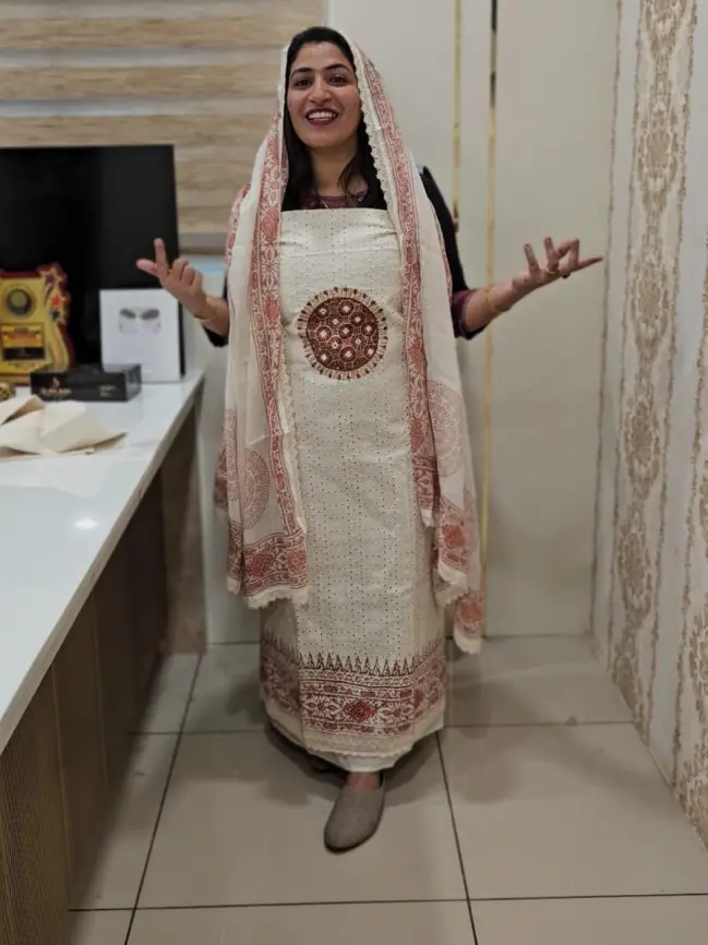 SEMI PARTY WEAR COTTON FABRIC AQABA WORK AND THREAD WORKED UNSTITCHED ...